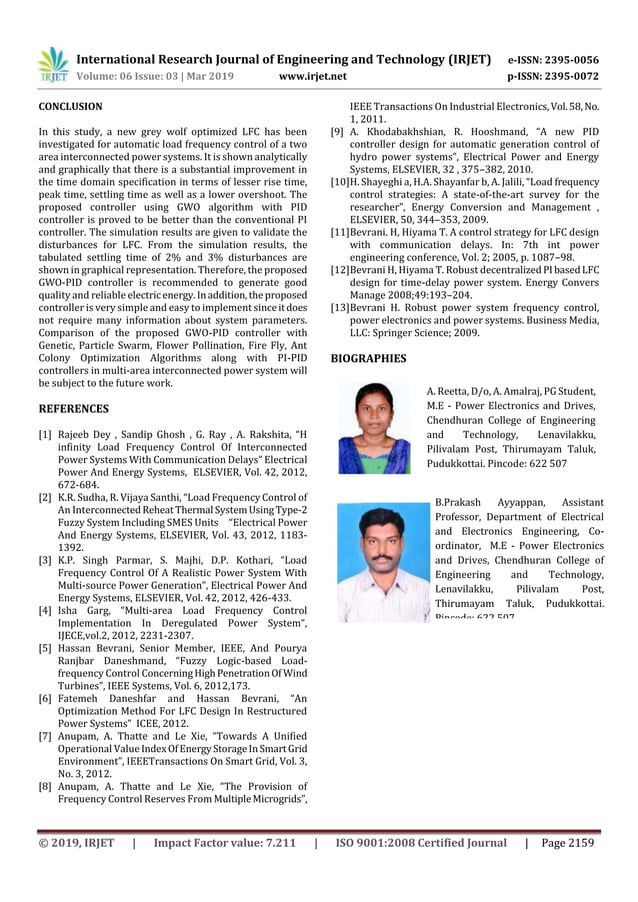 Irjet Load Frequency Control Of An Interconnected Power System Using Grey Wolf Optimization