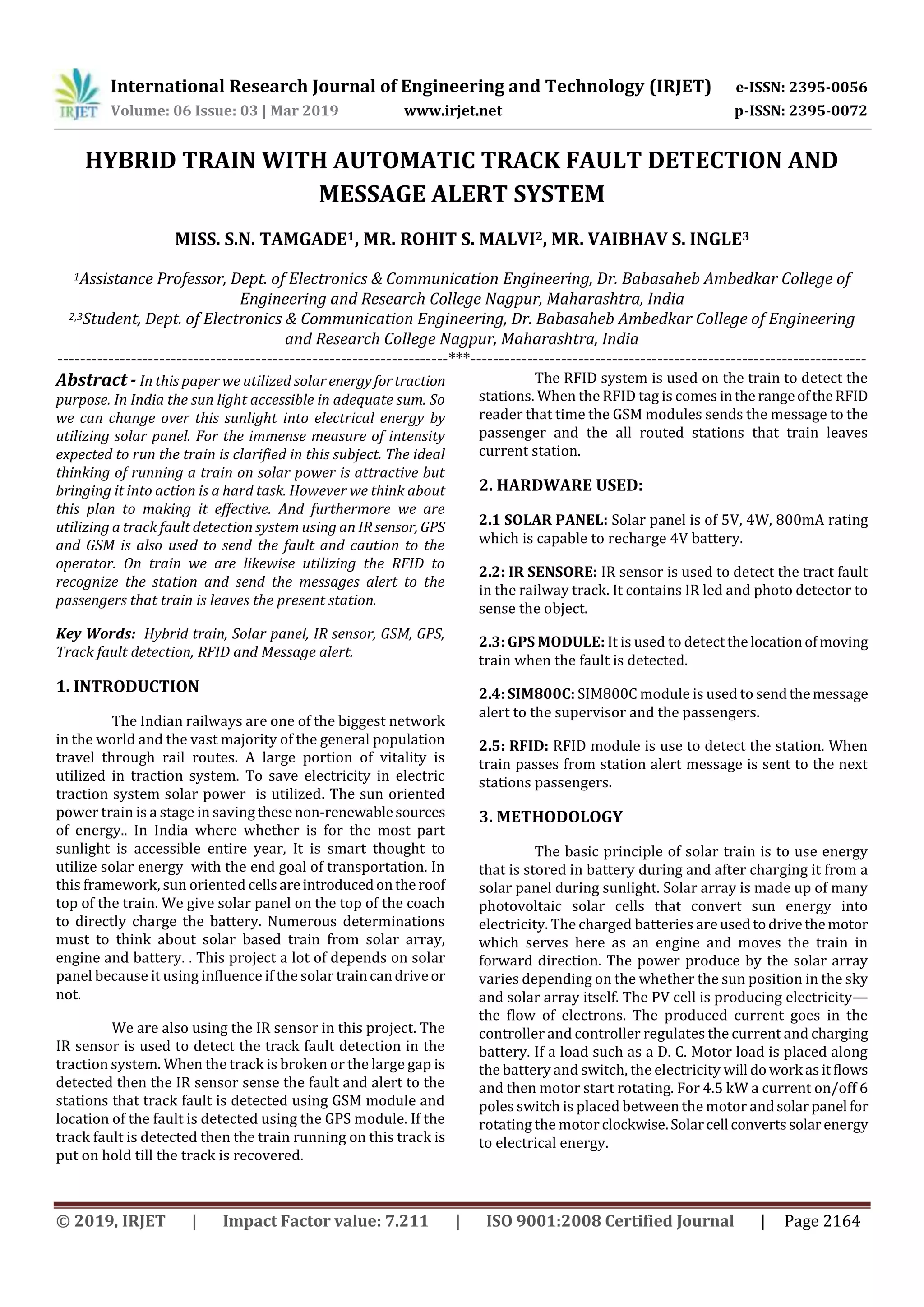 IRJET- Hybrid Train with Automatic Track Fault Detection and Message ...