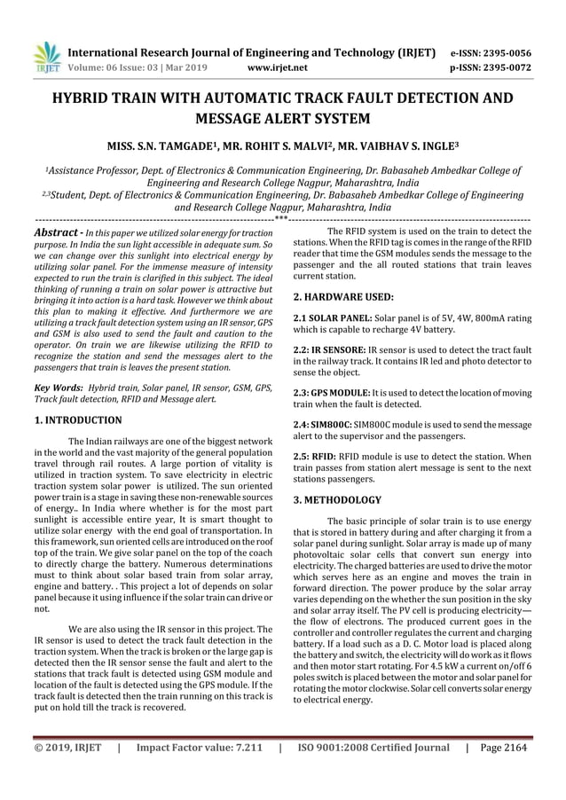 IRJET- Hybrid Train with Automatic Track Fault Detection and Message Alert System | PDF