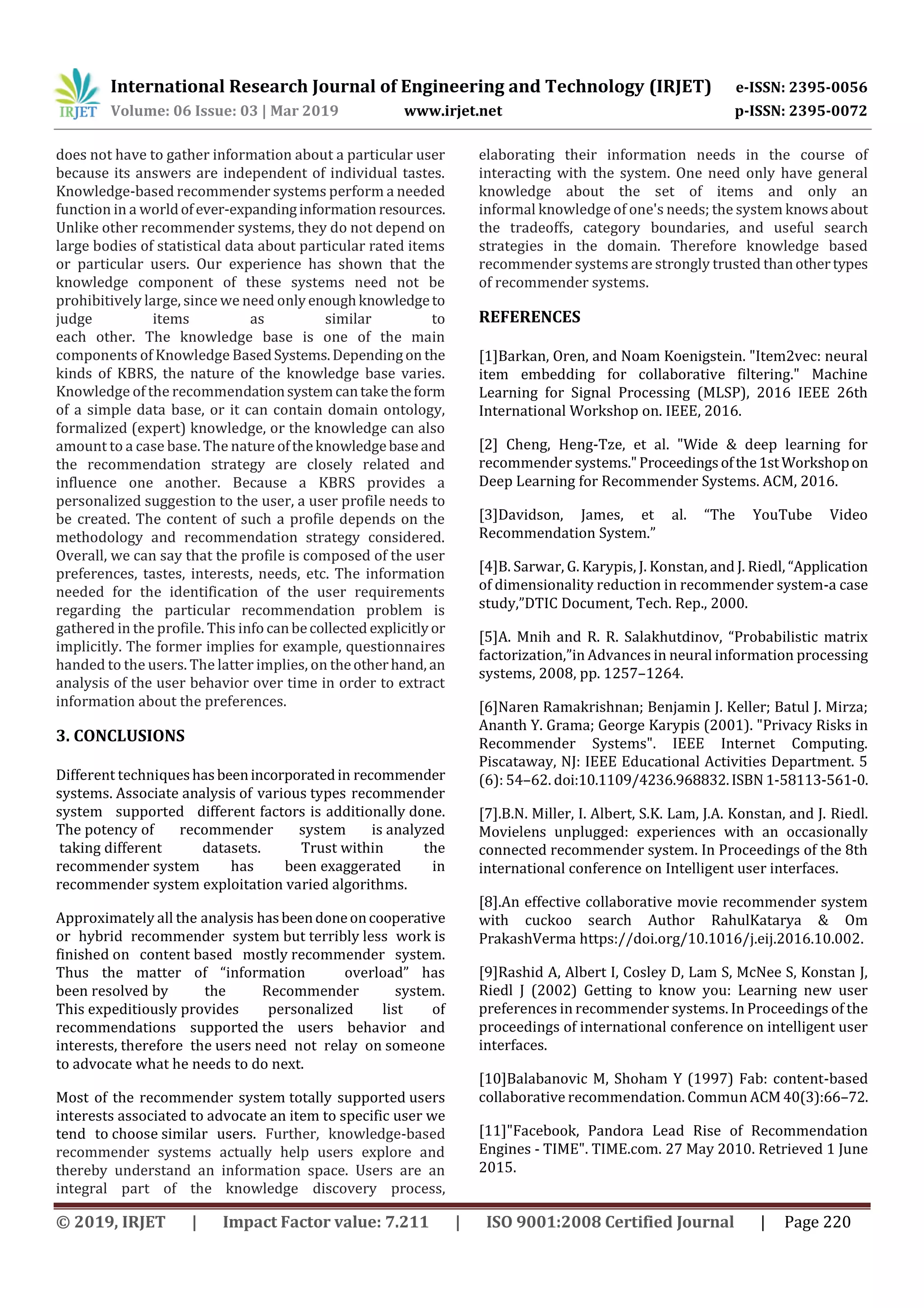 IRJET- Searching an Optimal Algorithm for Movie Recommendation System | PDF