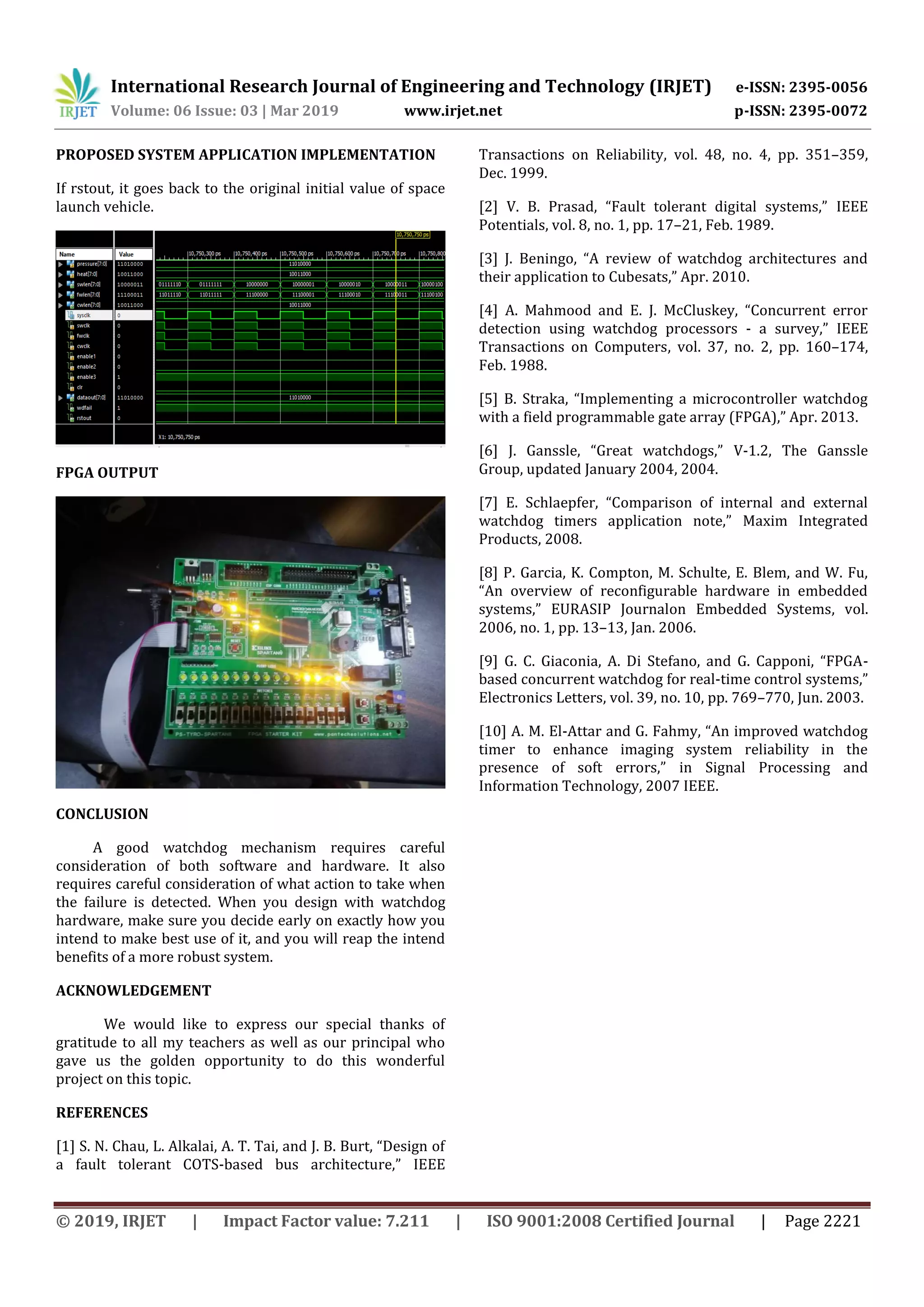 IRJET- FPGA Implementation of an Improved Watchdog Timer for Safety-Critical Applications | PDF