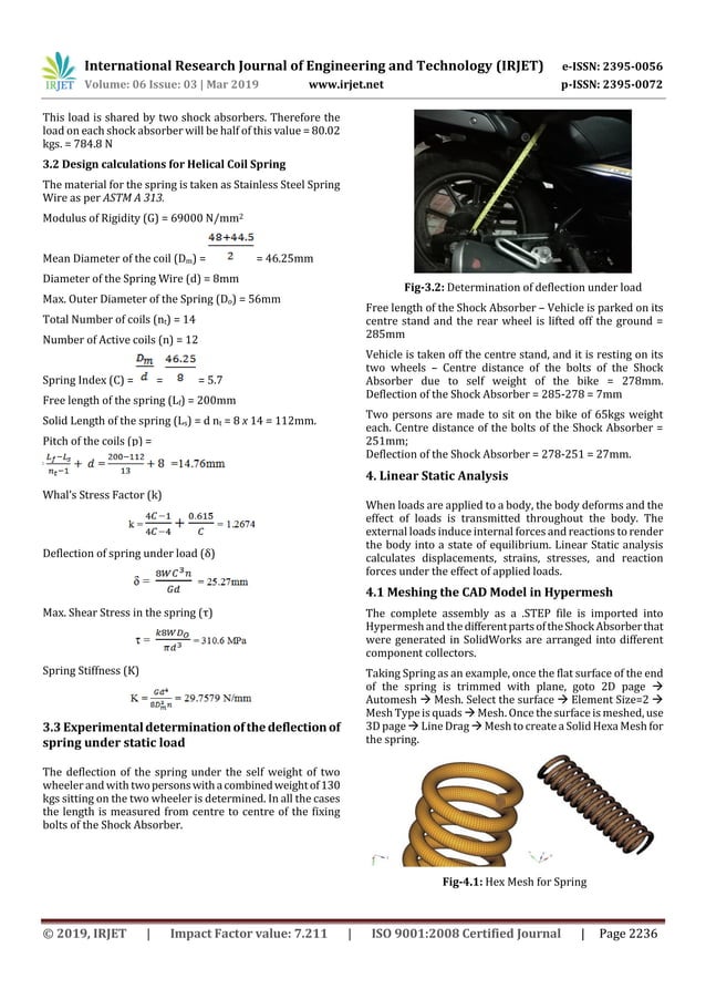IRJET- Static and Dynamic Analysis of a Two Wheeler Shock Absorber using Different Materials for ...