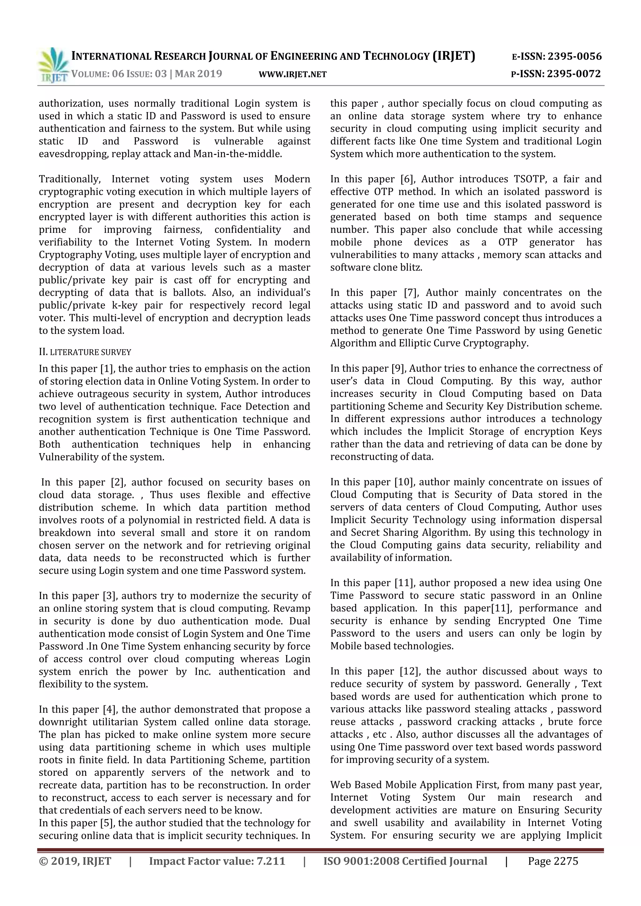Irjet Securing Internet Voting Protocol Using Implicit Security Model And One Time Password Pdf