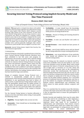 IRJET- Securing Internet Voting Protocol using Implicit Security Model and One Time Password | PDF