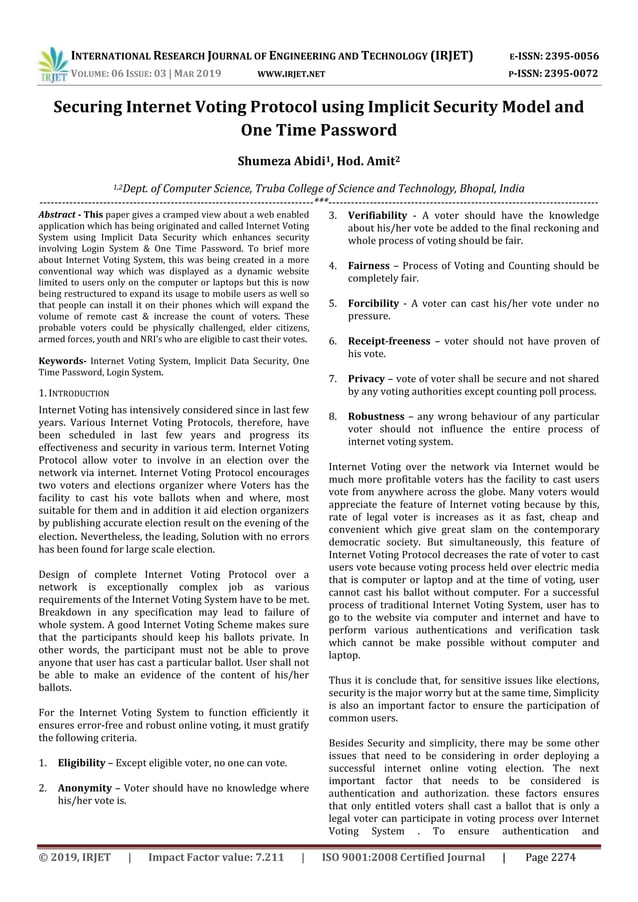 Irjet Securing Internet Voting Protocol Using Implicit Security Model
