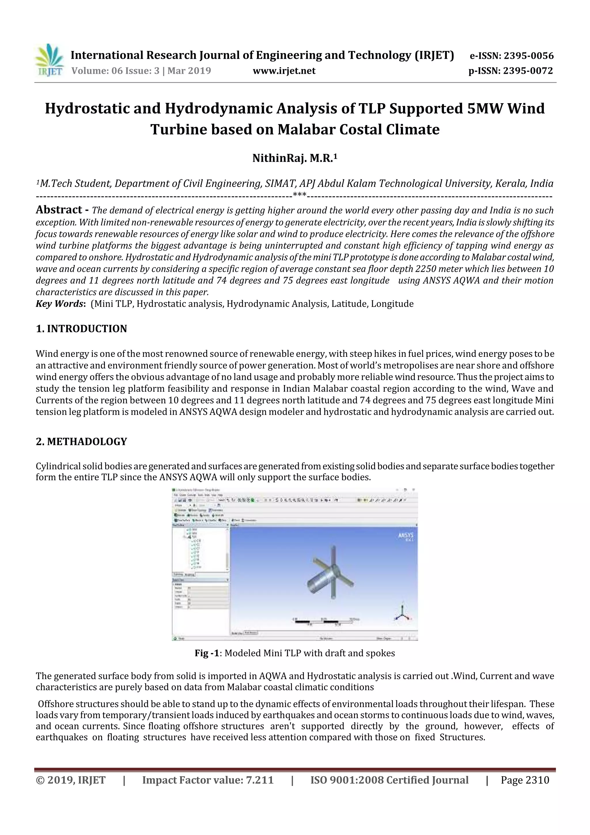 IRJET- Hydrostatic and Hydrodynamic Analysis of TLP Supported 5MW Wind ...