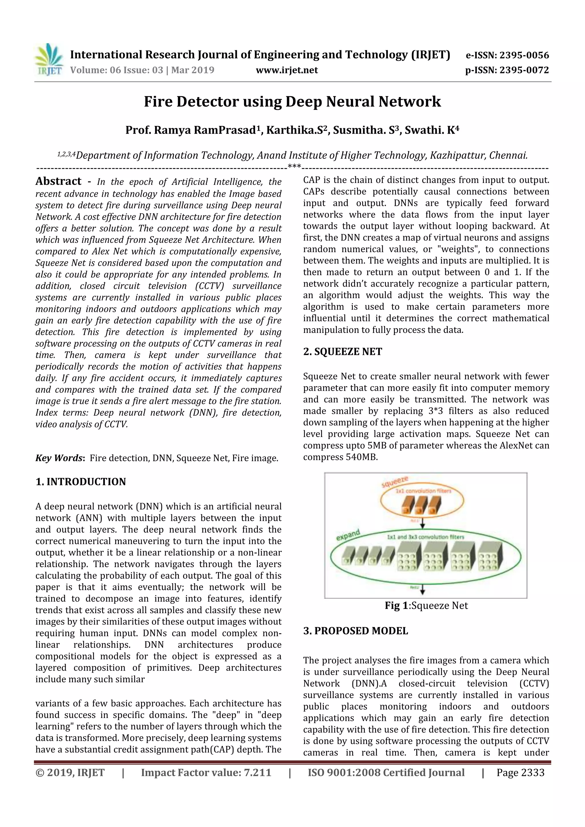 IRJET- Fire Detector using Deep Neural Network | PDF