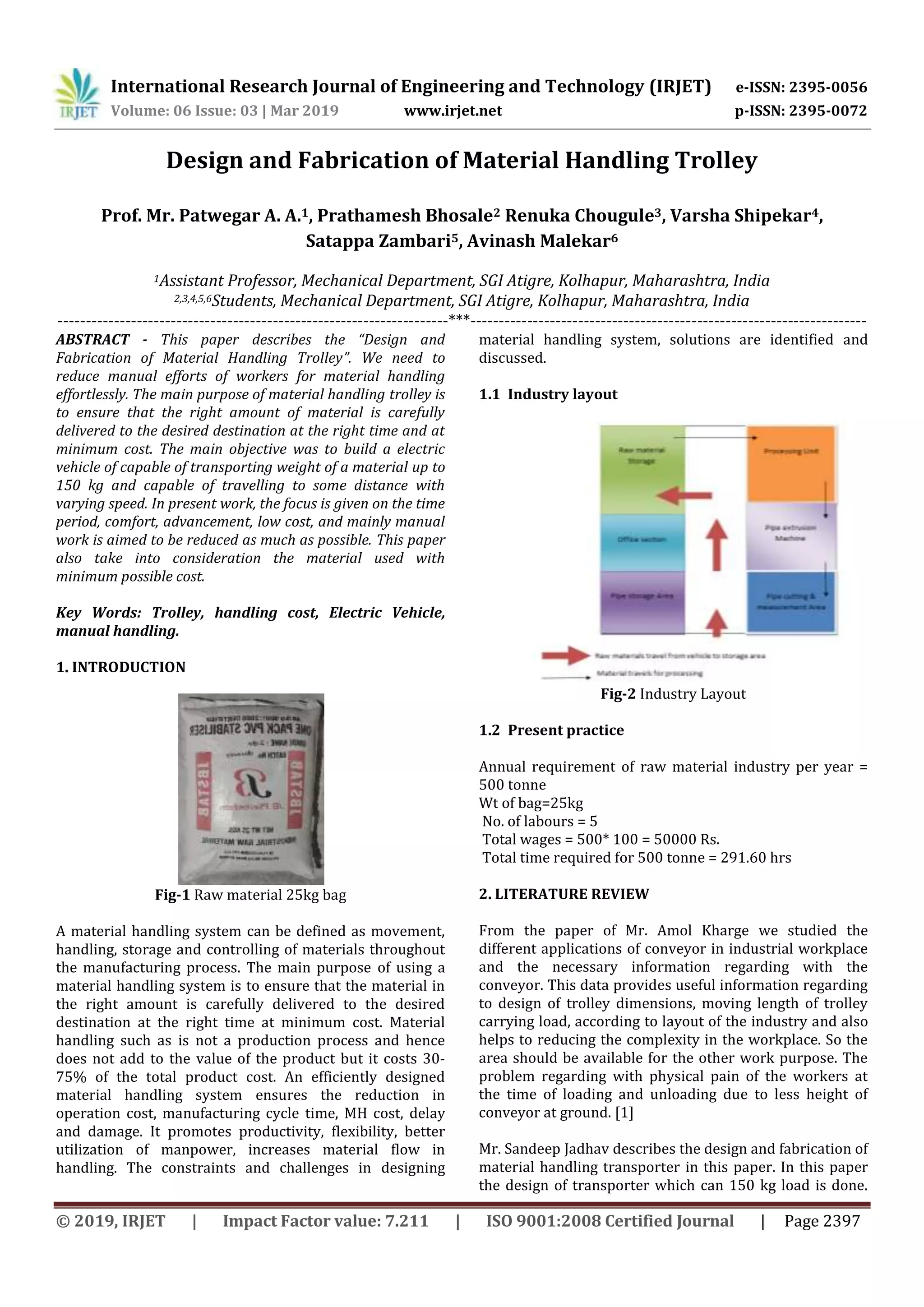 IRJET- Design and Fabrication of Material Handling Trolley | PDF