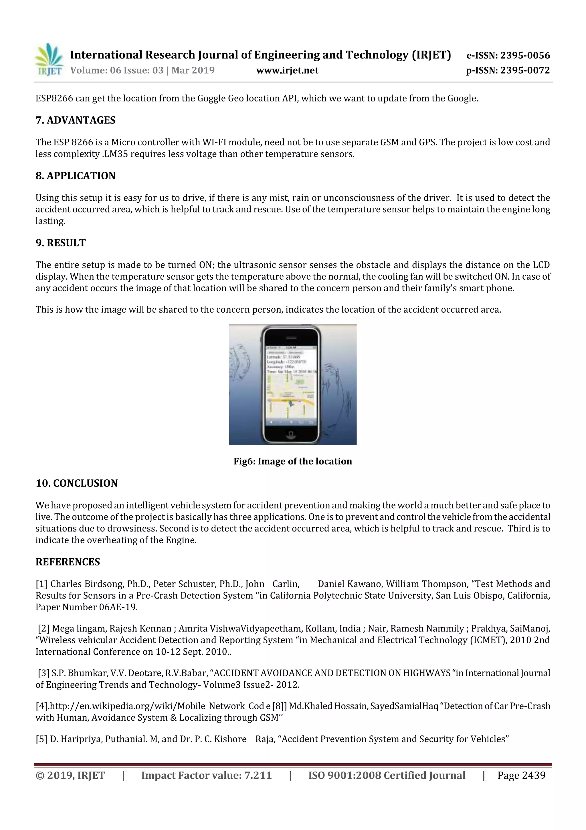 IRJET- IoT based Vehicle Accident Prevention using Multiple Sensors | PDF