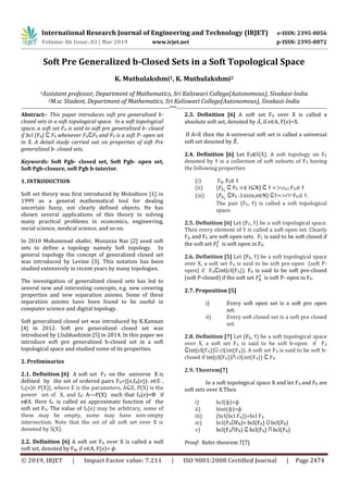 IRJET- Soft Pre Generalized B- Closed Sets in a Soft Topological Space | PDF