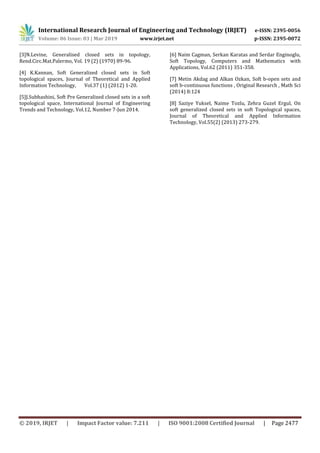 IRJET- Soft Pre Generalized B- Closed Sets in a Soft Topological Space | PDF