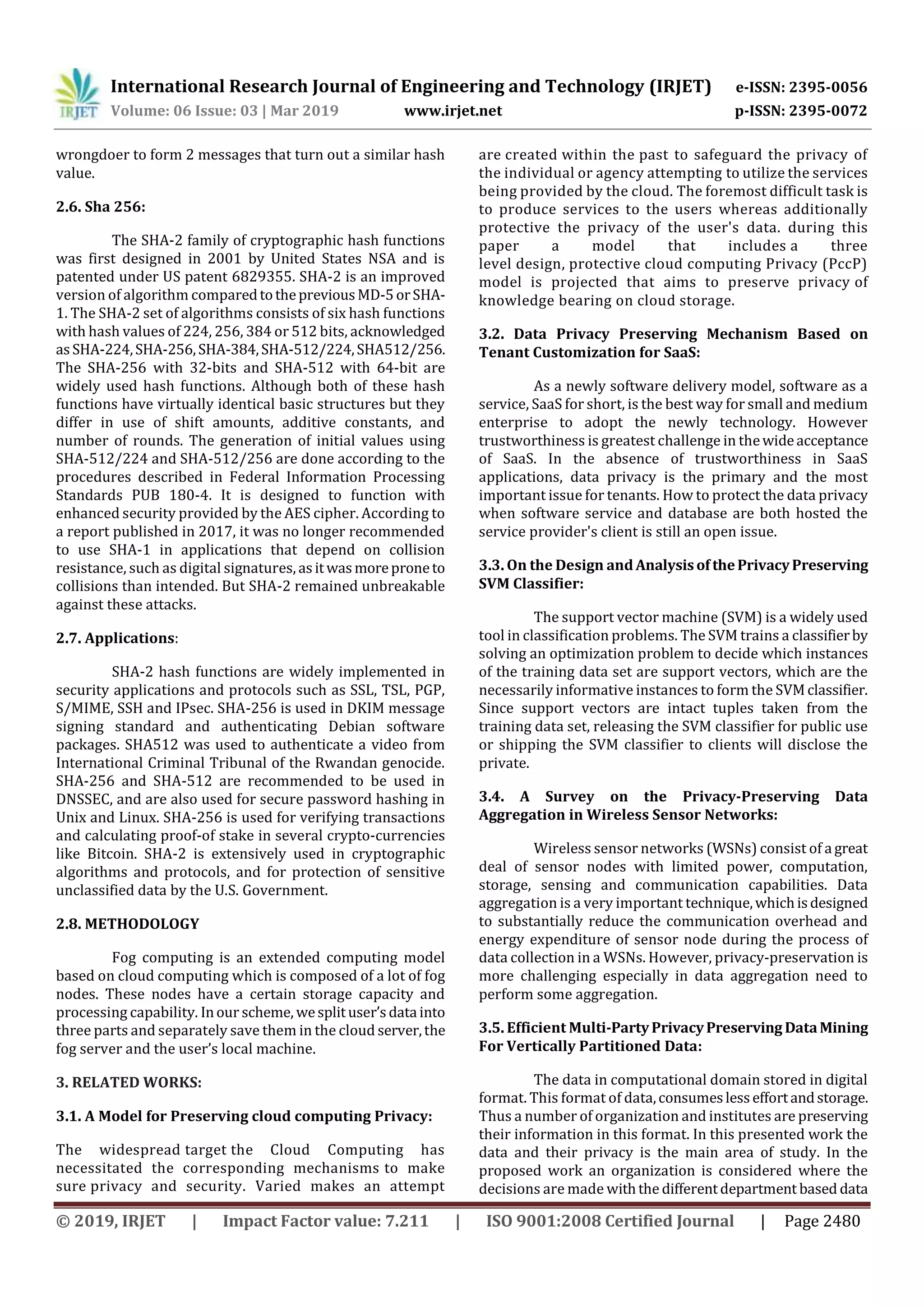 IRJET- Privacy Preserving Cloud Storage based on a Three Layer Security Model | PDF