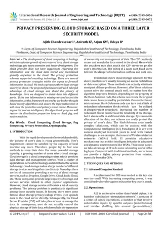 IRJET- Privacy Preserving Cloud Storage based on a Three Layer Security Model | PDF