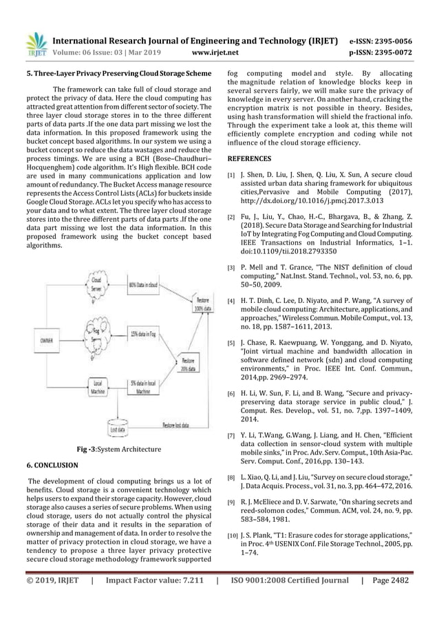 Irjet Privacy Preserving Cloud Storage Based On A Three Layer Security