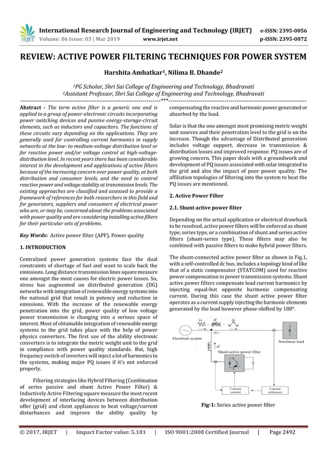 IRJET- Review: Active Power Filtering Techniques for Power System | PDF ...