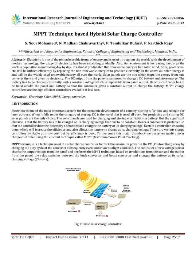 IRJET- MPPT Technique based Hybrid Solar Charge Controller | PDF
