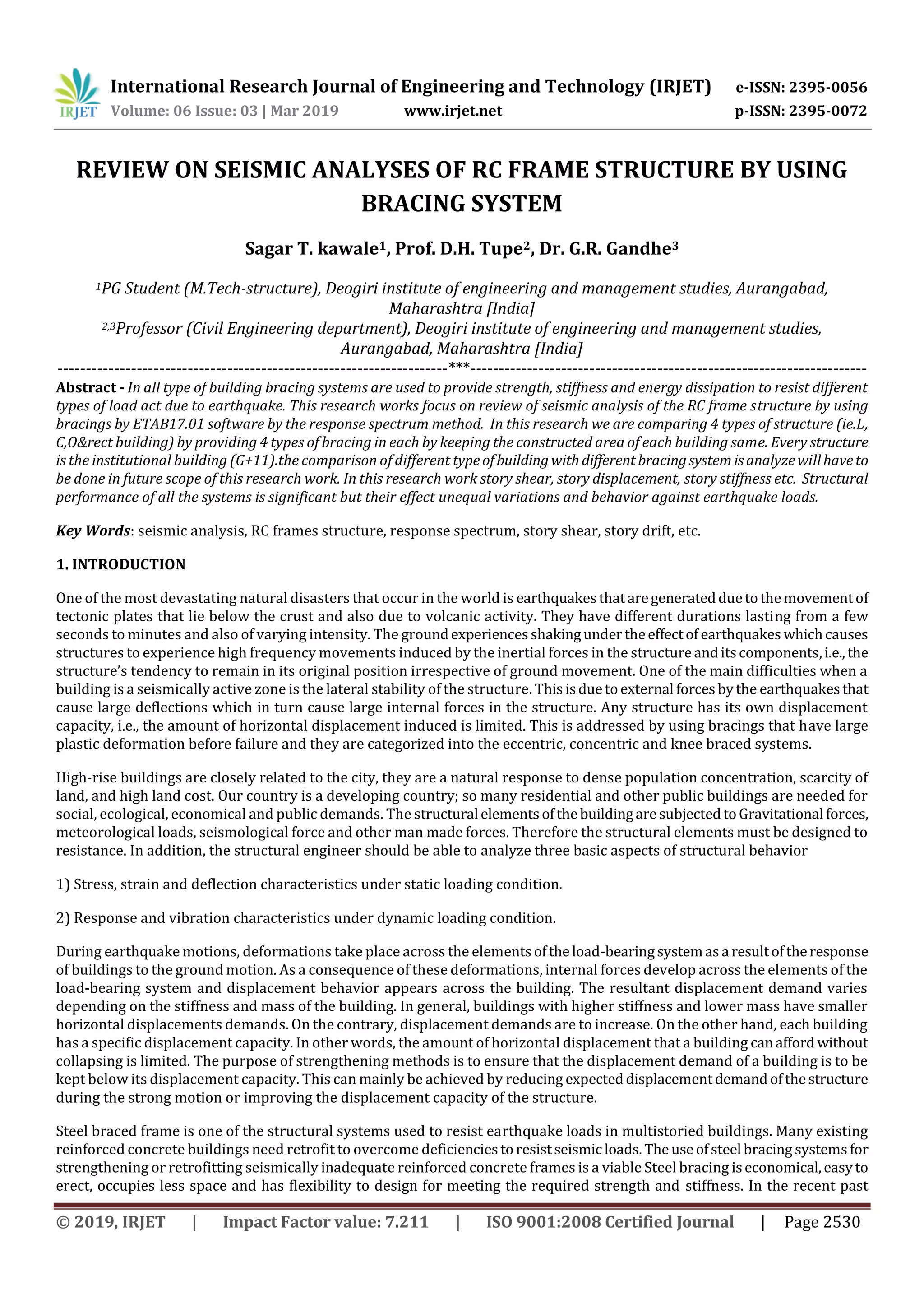 IRJET- Review on Seismic Analyses of RC Frame Structure by using ...