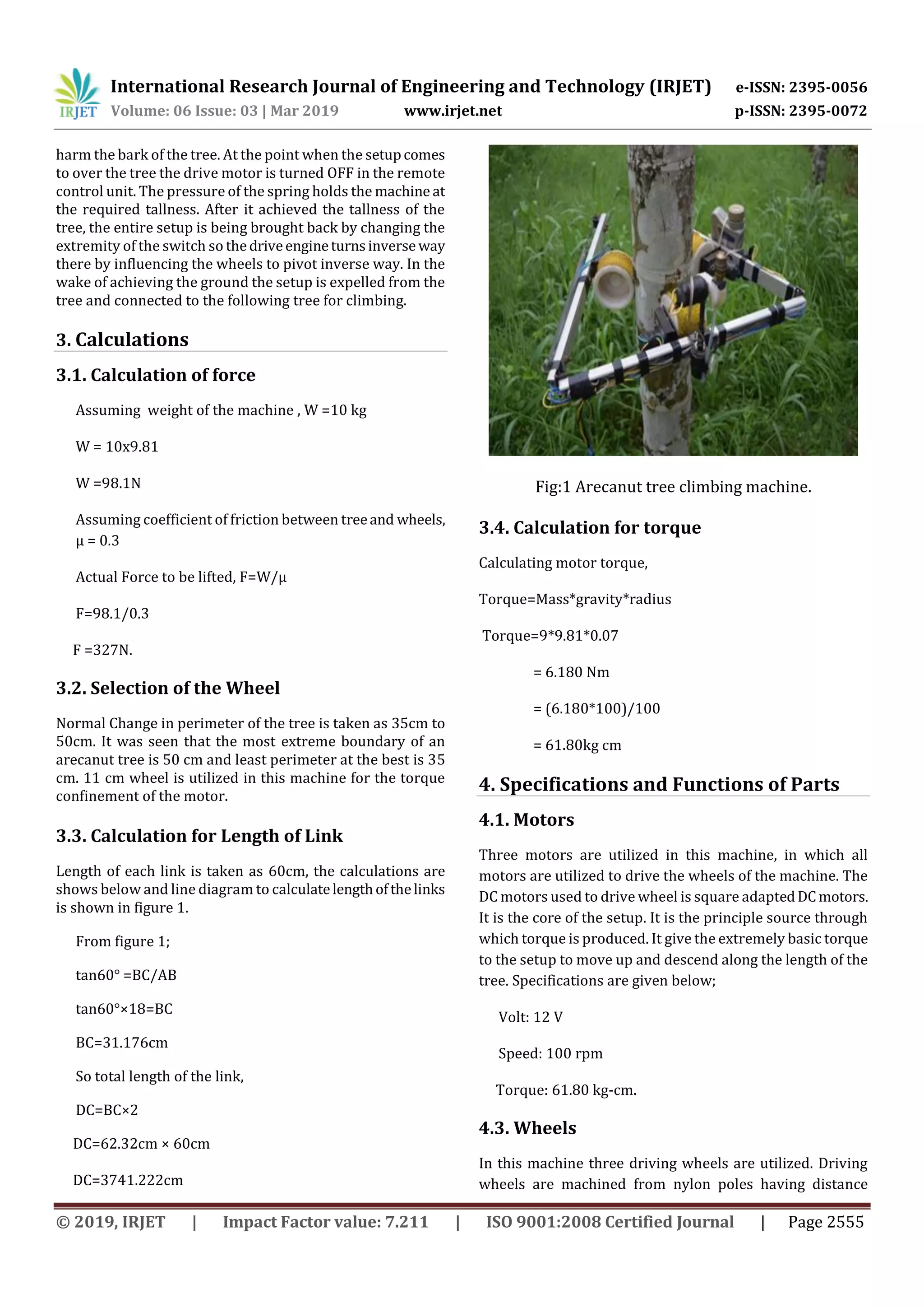 IRJET- Design and Fabrication of Arecanut Tree Climbing Machine | PDF