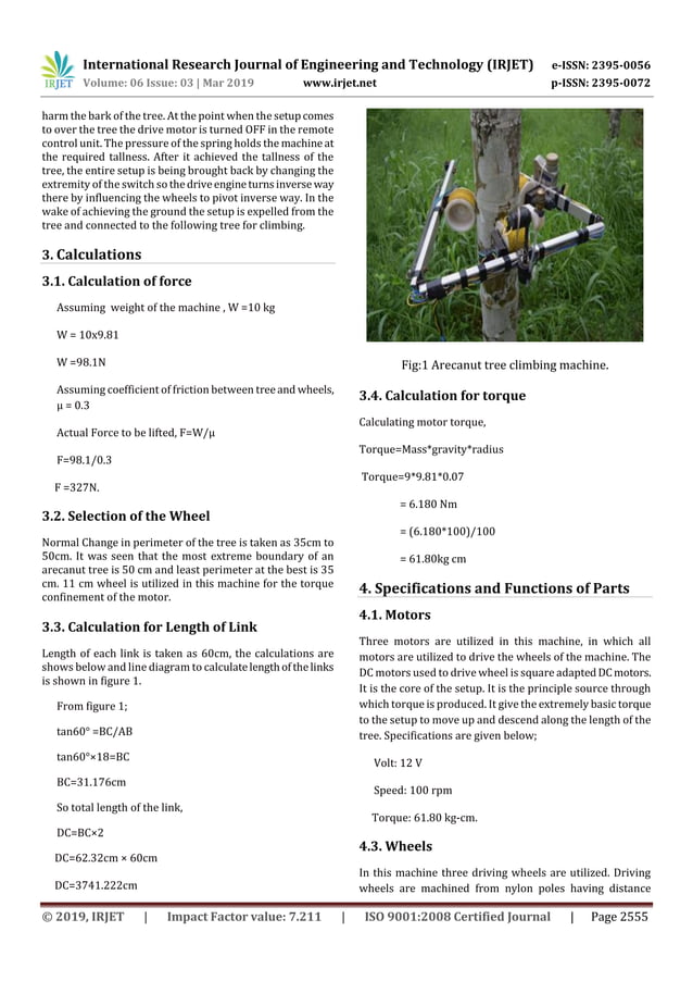 IRJET- Design and Fabrication of Arecanut Tree Climbing Machine | PDF