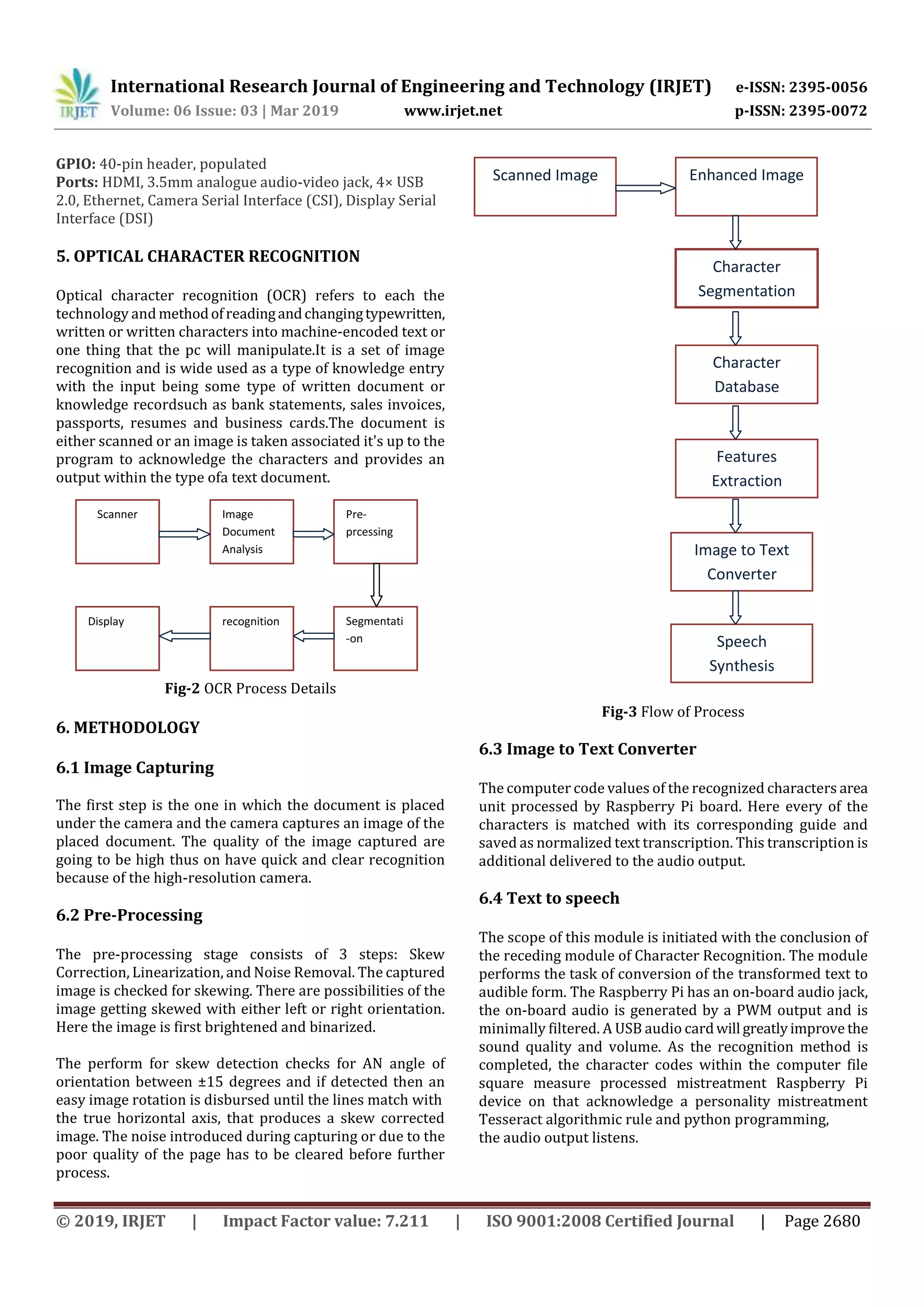 IRJET- Optical Character Recognition for Blind using Raspberry Pi | PDF