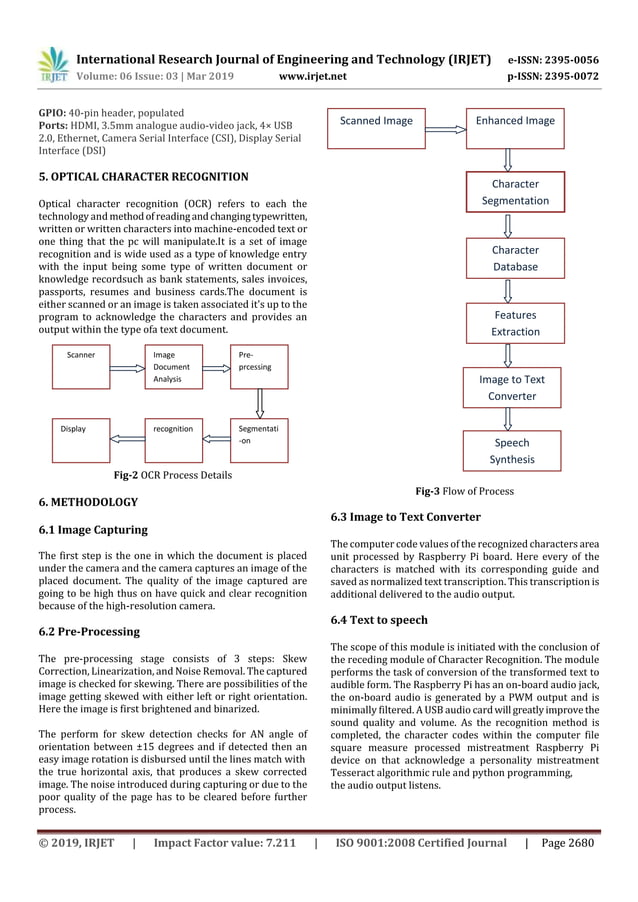 IRJET- Optical Character Recognition for Blind using Raspberry Pi | PDF