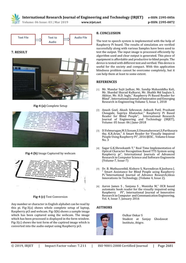 IRJET- Optical Character Recognition for Blind using Raspberry Pi | PDF