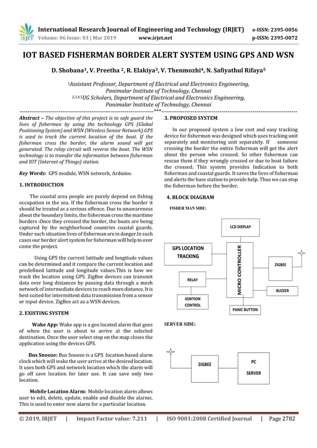 IRJET- IoT based Fisherman Border Alert System using GPS and WSN | PDF