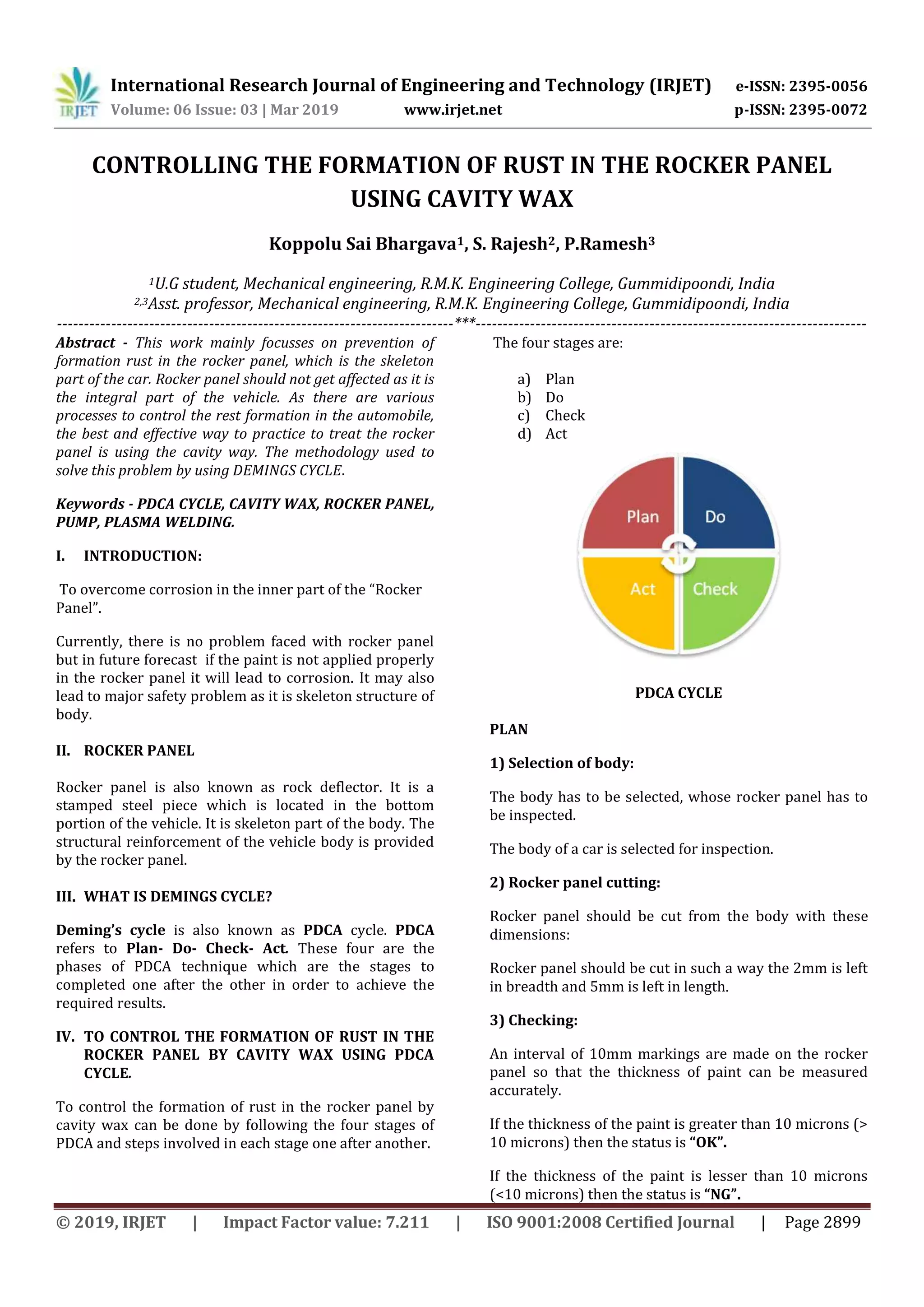 IRJET- Controlling the Formation of Rust in the Rocker Panel using ...