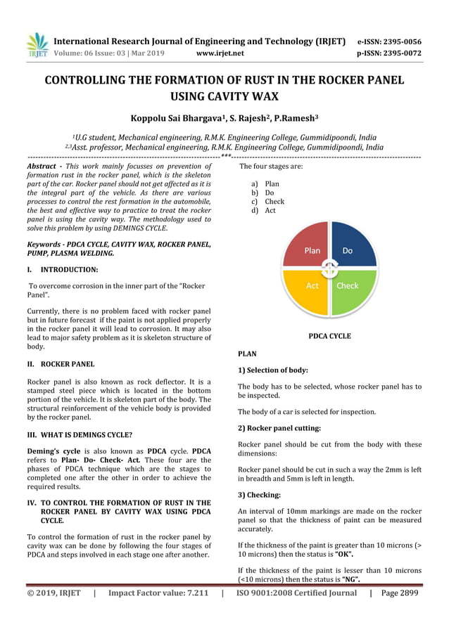 IRJET- Controlling the Formation of Rust in the Rocker Panel using ...