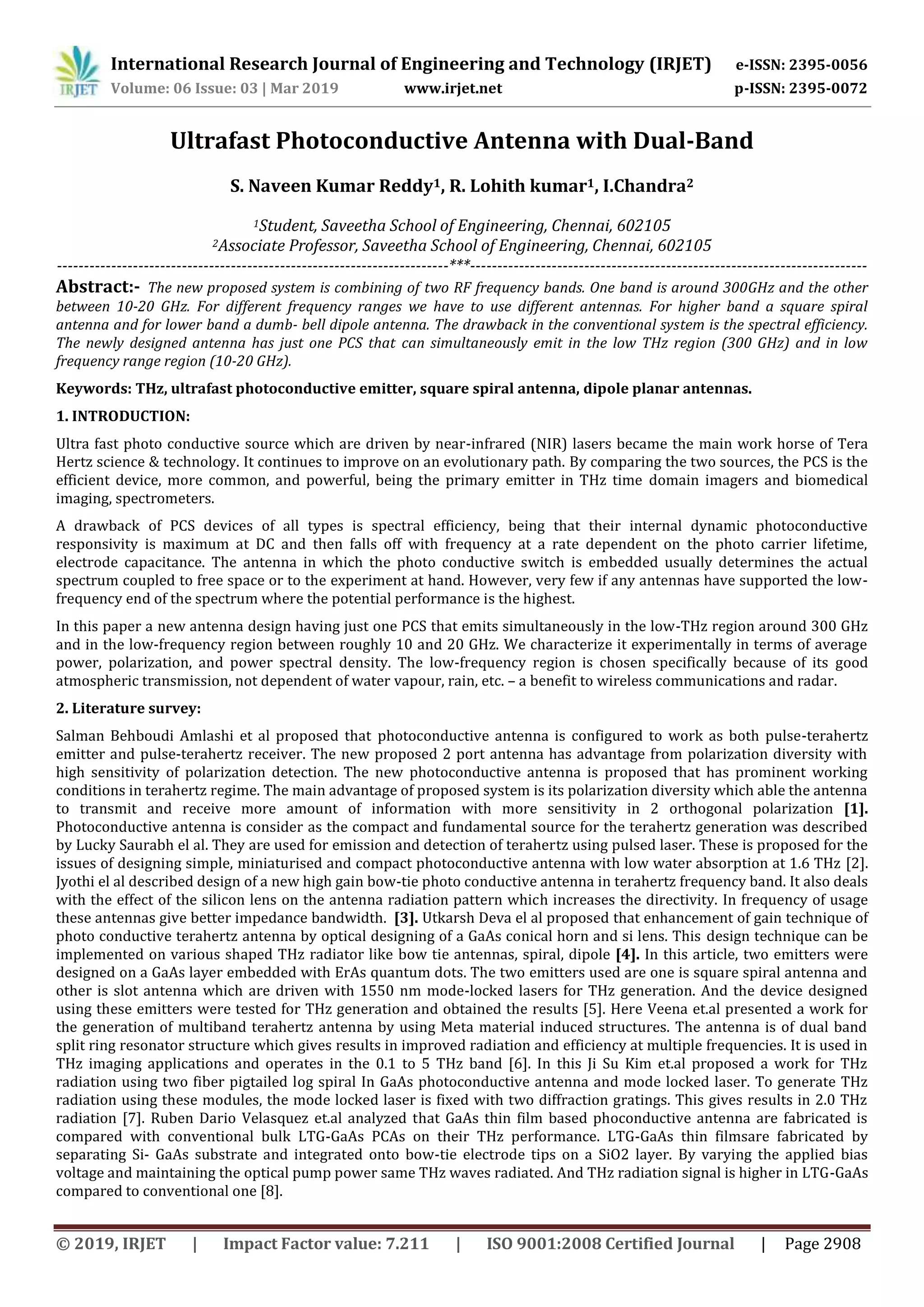 IRJET- Ultrafast Photoconductive Antenna with Dual-Band | PDF