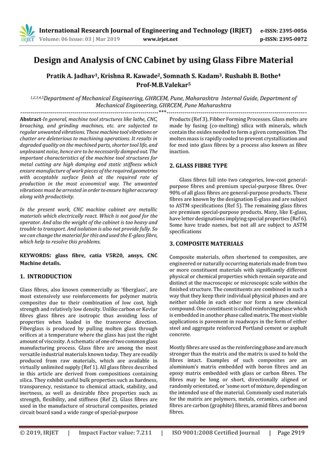 IRJET- Design and Analysis of CNC Cabinet by using Glass Fibre Material | PDF