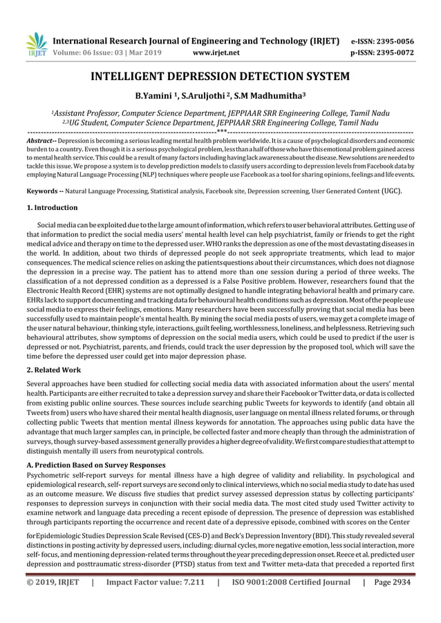 IRJET- Intelligent Depression Detection System | PDF