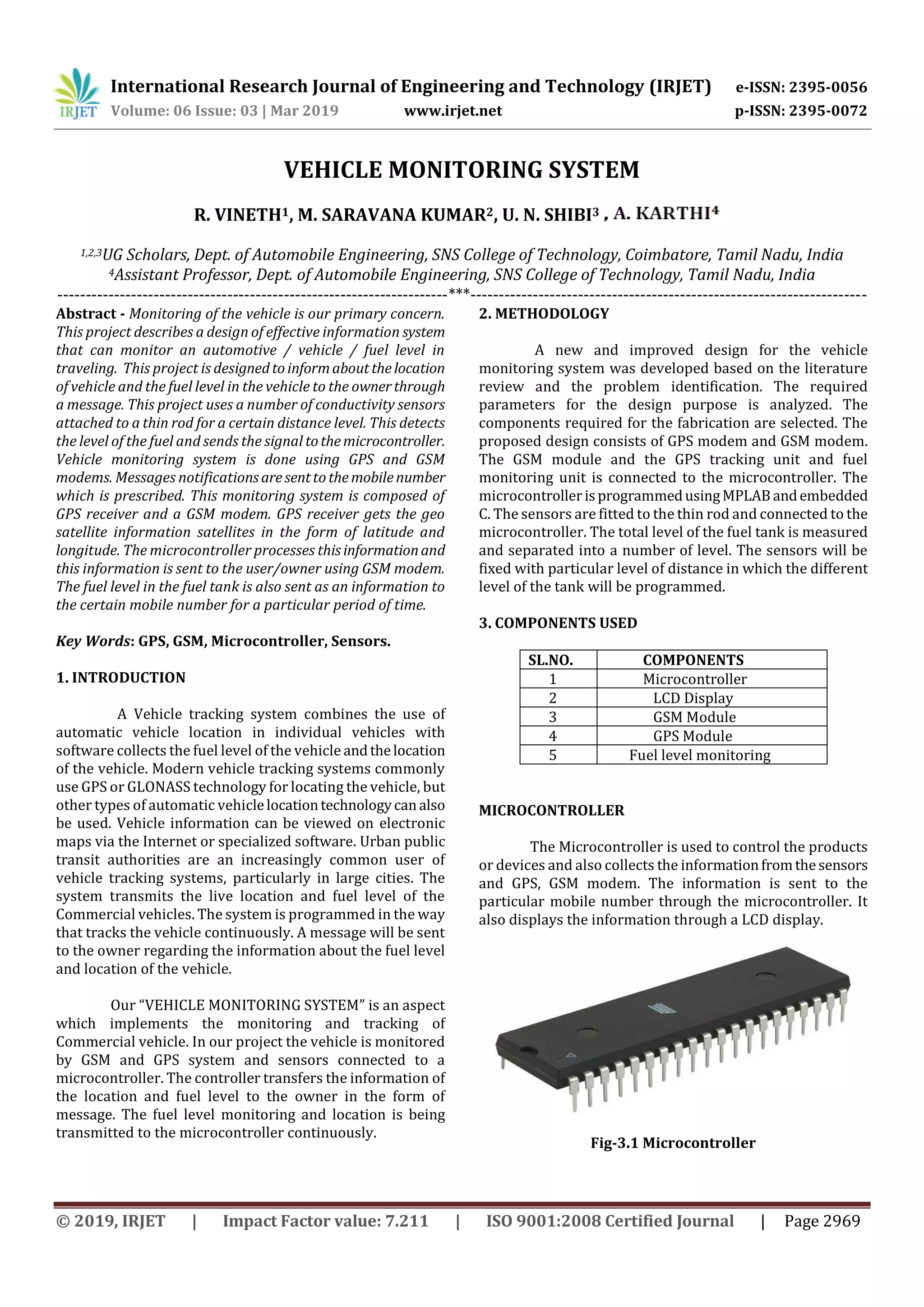 IRJET- Vehicle Monitoring System | PDF