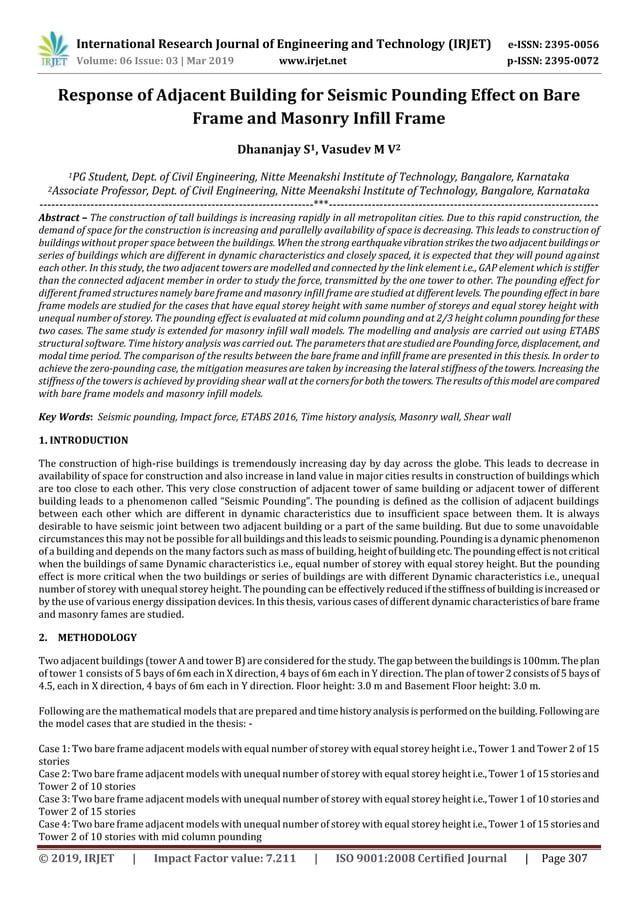 IRJET- Response of Adjacent Building for Seismic Pounding Effect on Bare Frame and Masonry ...