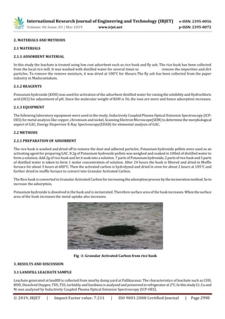 IRJET- Experimental Study on Removal of Toxic Metals from Leachate using Rice Husk and Fly Ash ...