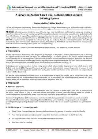 IRJET- A Survey on: Aadhar Based Dual Authentication Secured E-Voting ...