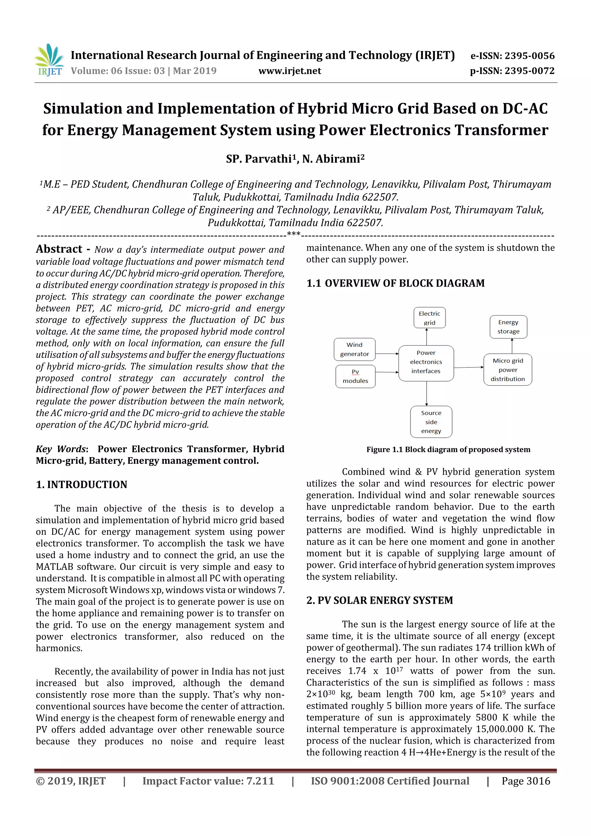Irjet Simulation And Implementation Of Hybrid Micro Grid Based On Dc Ac For Energy Management 0307