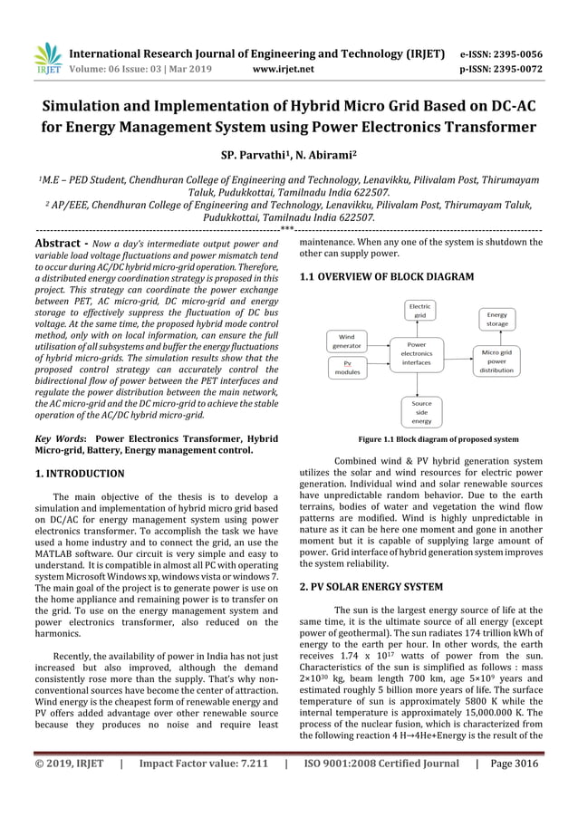 IRJET- Simulation and Implementation of Hybrid Micro Grid Based on DC-AC for Energy Management ...