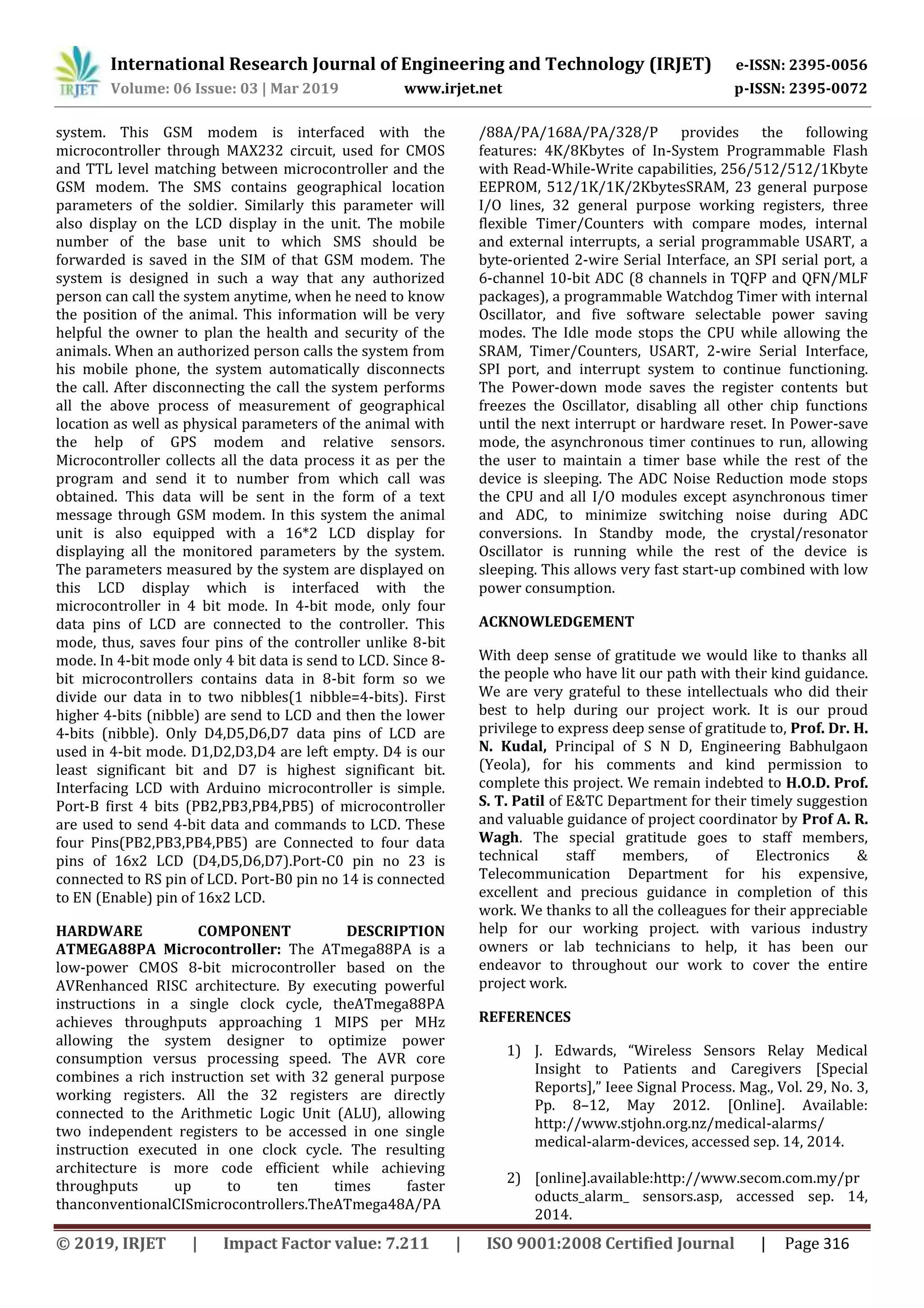 IRJET- Animal Health Monitoring System using GPS & GSM Modem | PDF