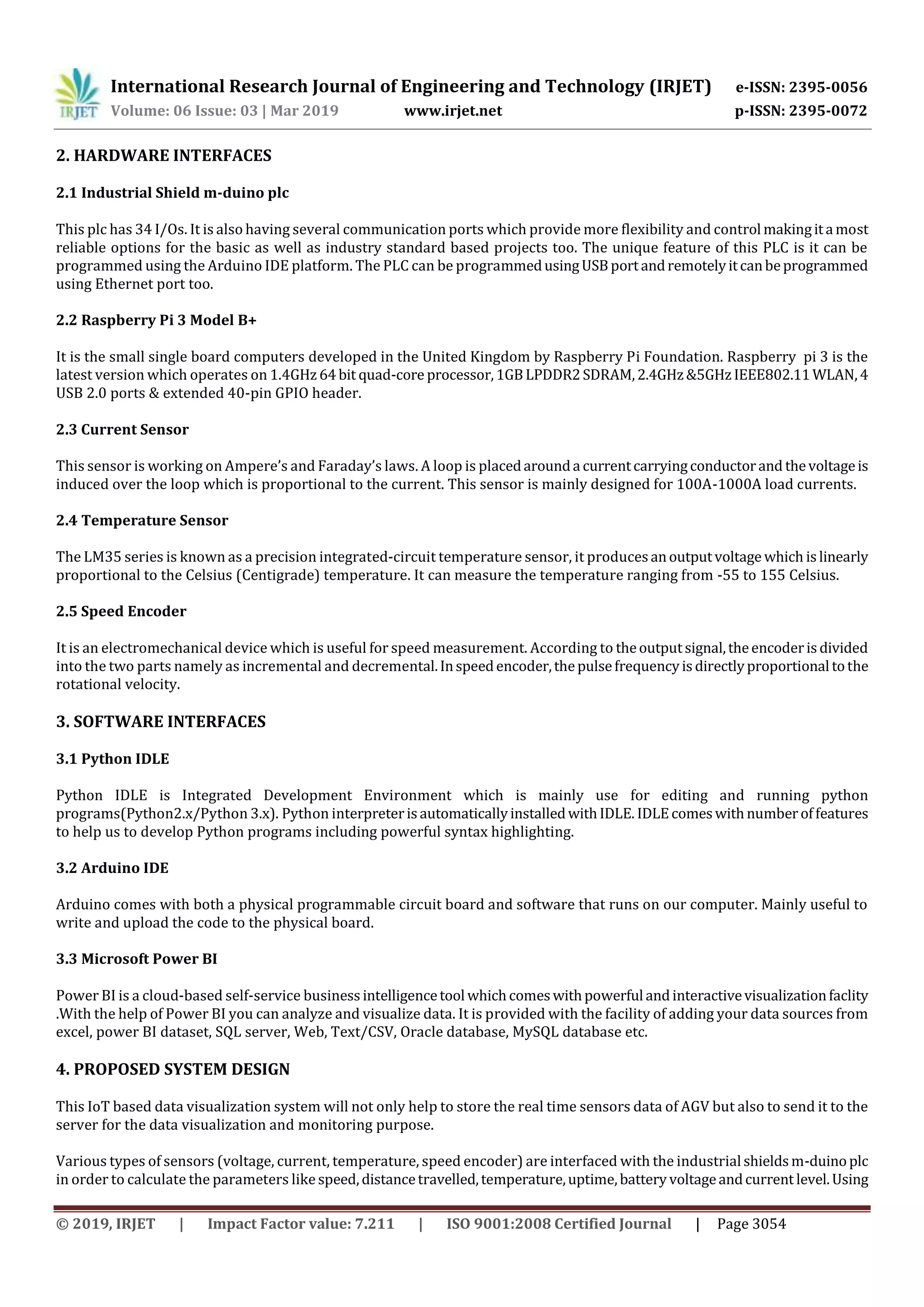 Irjet Sensors Implementation In Agv And Iot Based Data Visualization Over Client Server