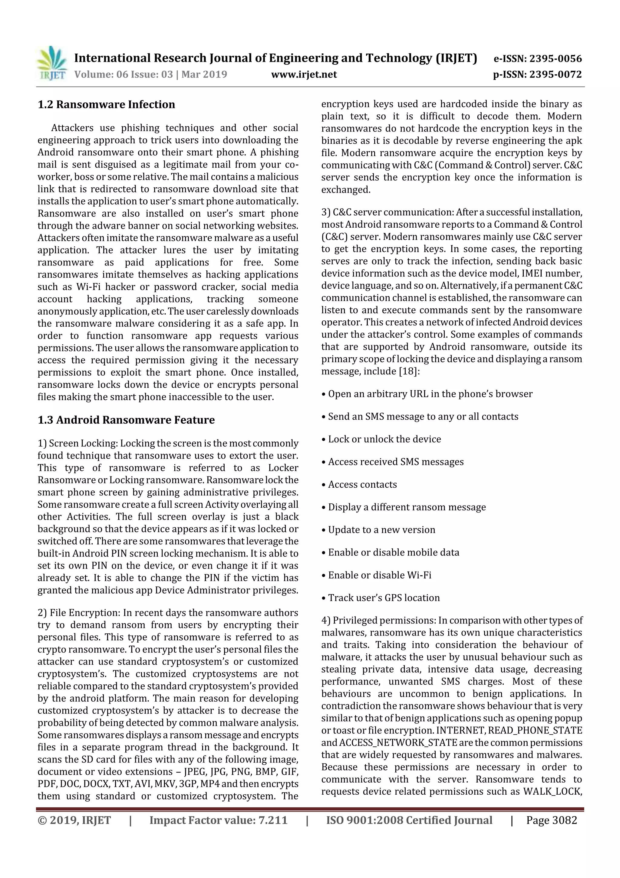 Irjet A Survey On Android Ransomware And Its Detection Methods Pdf