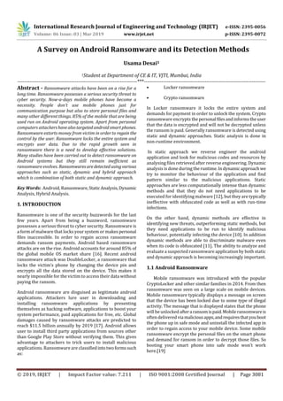 IRJET- A Survey on Android Ransomware and its Detection Methods | PDF