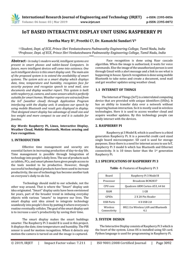 IRJET- Iot based Interactive Display Unit using Raspberry PI | PDF