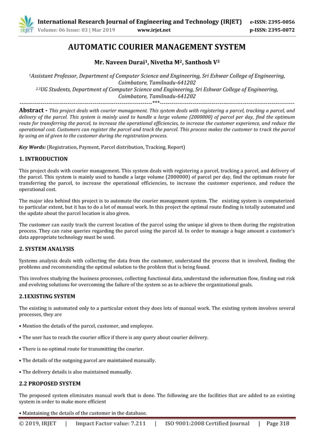 IRJET- Automatic Courier Management System | PDF
