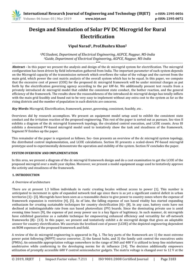 IRJET- Design and Simulation of Solar PV DC Microgrid for Rural Electrification | PDF