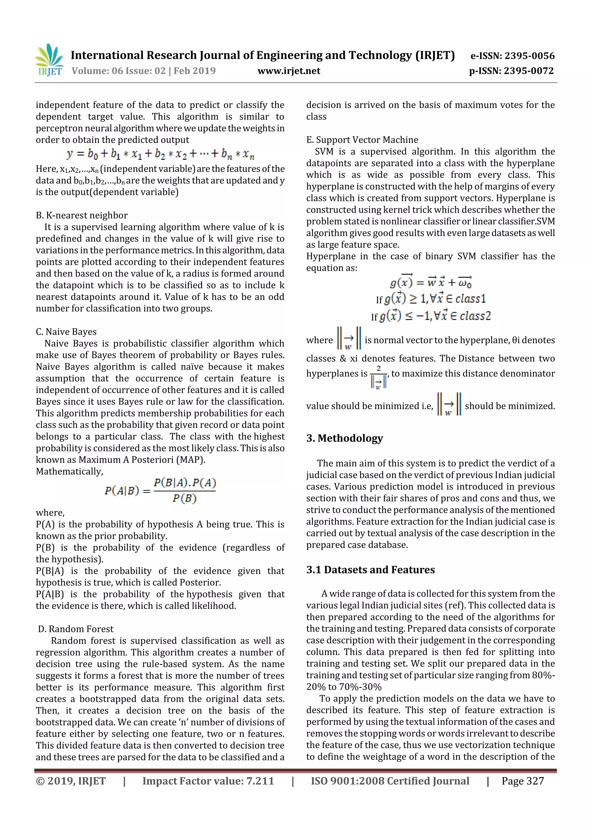 IRJET- Predicting Outcome of Judicial Cases and Analysis using Machine Learning | PDF