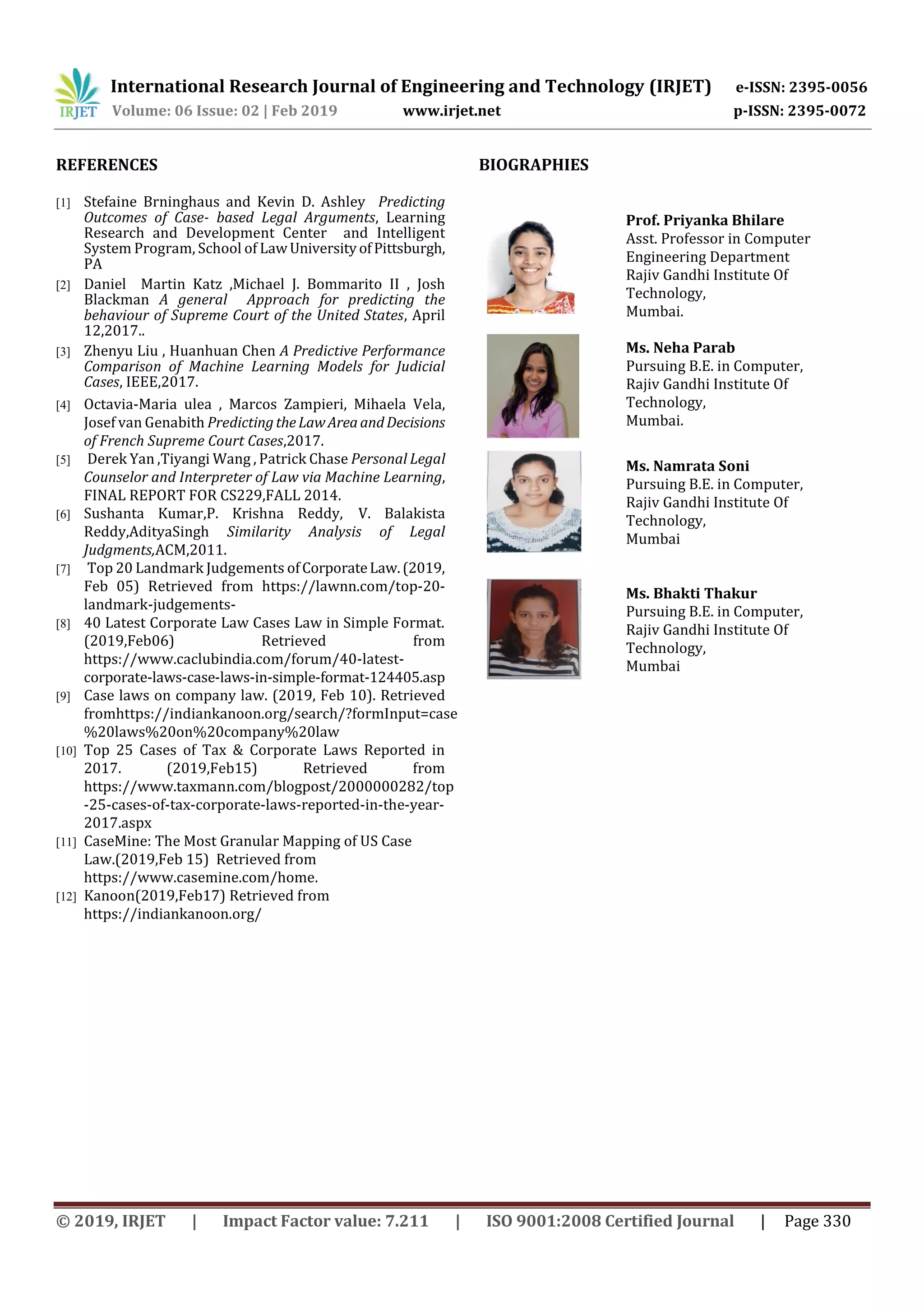 IRJET- Predicting Outcome of Judicial Cases and Analysis using Machine Learning | PDF