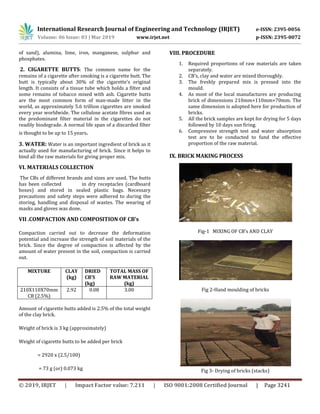 IRJET- Utilisation of Cigarette Butts in Clay Bricks | PDF