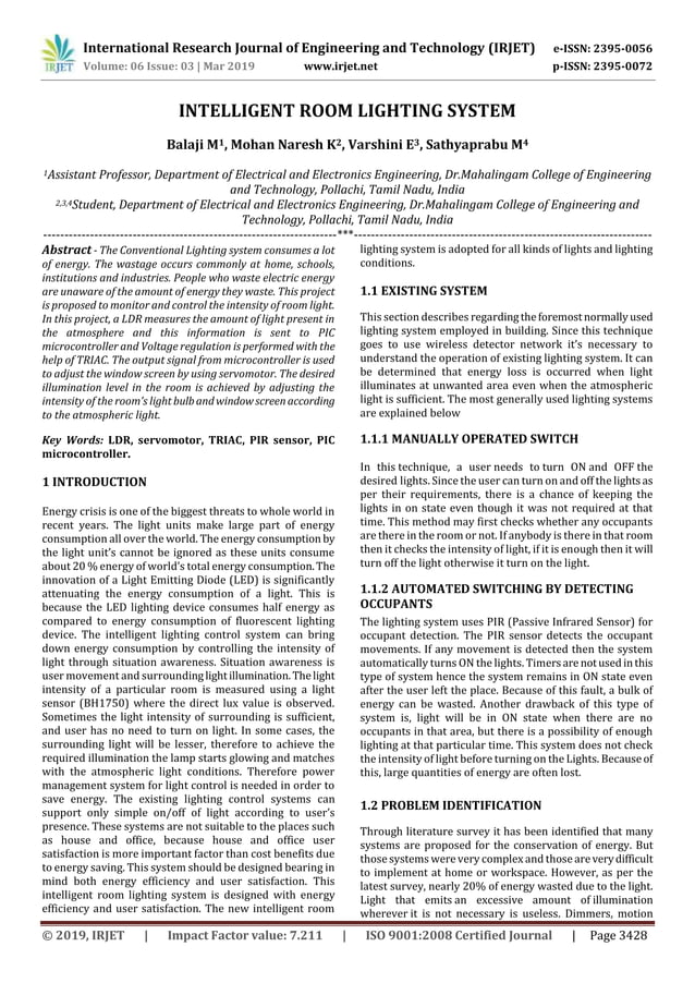 IRJET- Intelligent Room Lighting System | PDF | Indoor Environmental ...