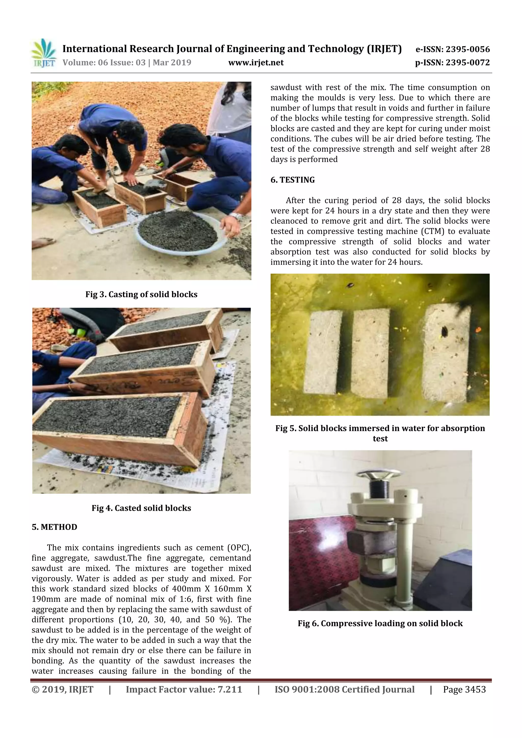 IRJET- Study on Strength of Timbercrete Blocks | PDF